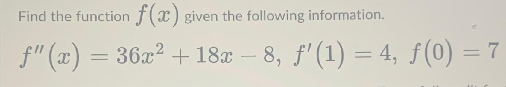 Solved Find the function f(x) ﻿given the following | Chegg.com
