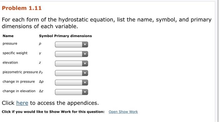 Solved Problem 1.11 For each form of the hydrostatic | Chegg.com