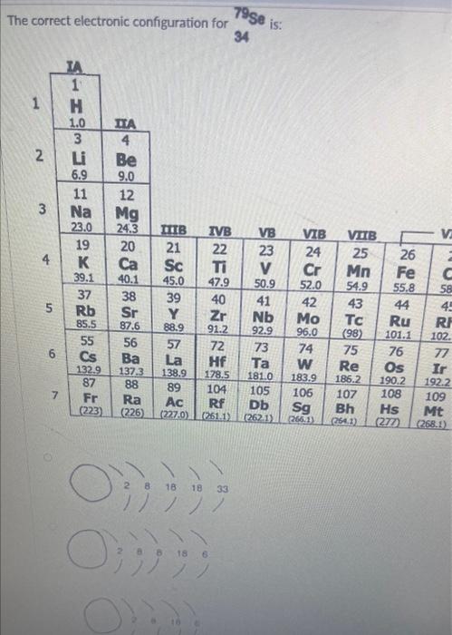 Solved The correct electronic configuration for 79Se is: 34 | Chegg.com