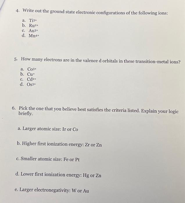 Solved 4. Write out the ground state electronic | Chegg.com