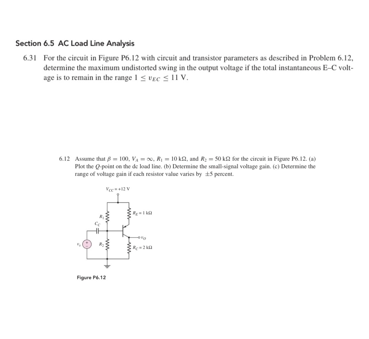 Solved Section 6.5 ﻿AC Load Line Analysis6.31 ﻿For the | Chegg.com