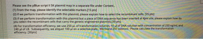 Solved Please see the pBlue script II SK plasmid map in a | Chegg.com