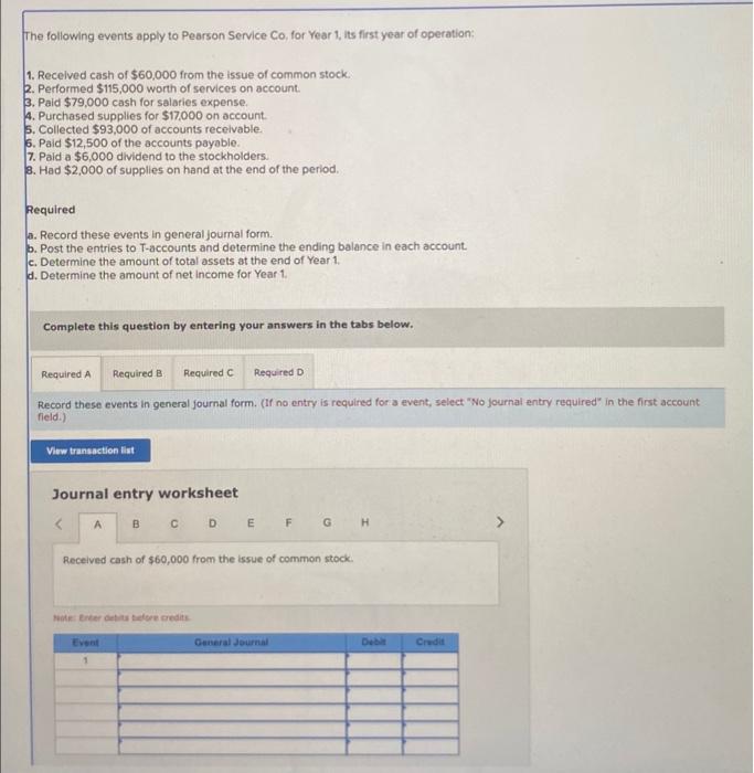 Solved The following events apply to Pearson Service Co. for | Chegg.com