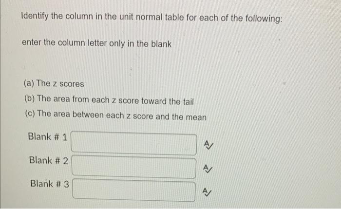 Solved Identify the column in the unit normal table for each | Chegg.com
