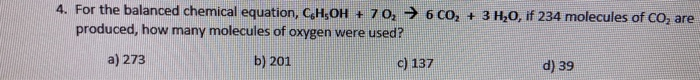 Solved 4. For the balanced chemical equation, CH3OH + 70, → | Chegg.com