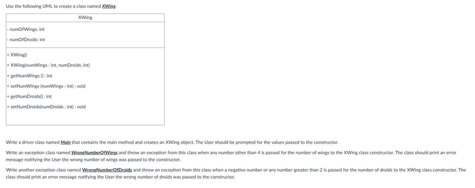 Solved Use the following UML to create a class named XWing.- | Chegg.com