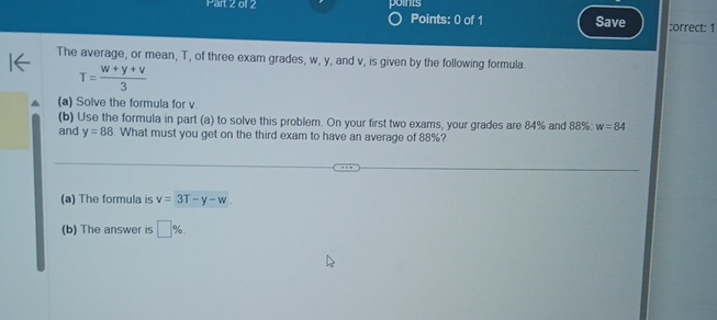 Solved Part 2 ﻿of 2Points: 0 ﻿of 1The average, or mean, T, | Chegg.com