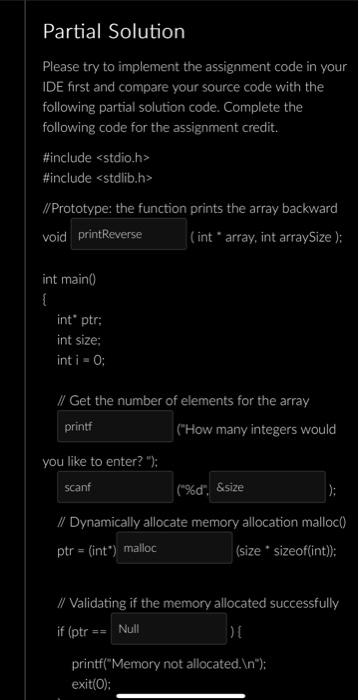 Solved Partial Solution Please try to implement the | Chegg.com