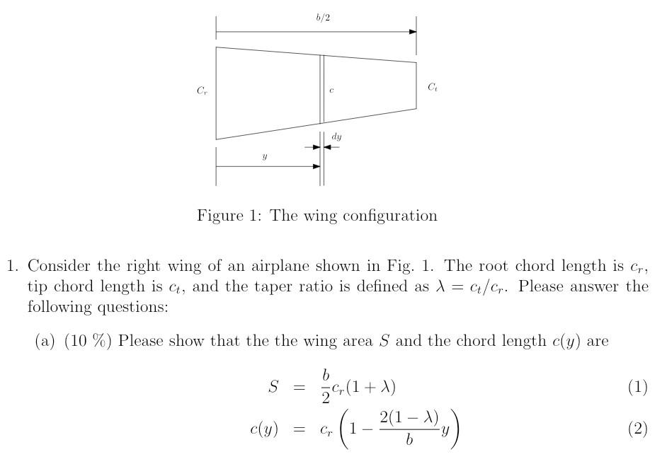 b/2 C. C Figure 1: The wing configuration 1. Consider | Chegg.com