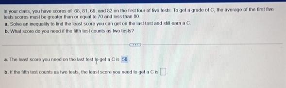 Solved In your class, you have scores of 68,81,69, ﻿and 82 | Chegg.com