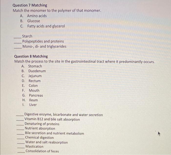 Solved Question 7 Matching Match the monomer to the polymer | Chegg.com Solved Question 7 Matching Match the monomer to the polymer | Chegg.com