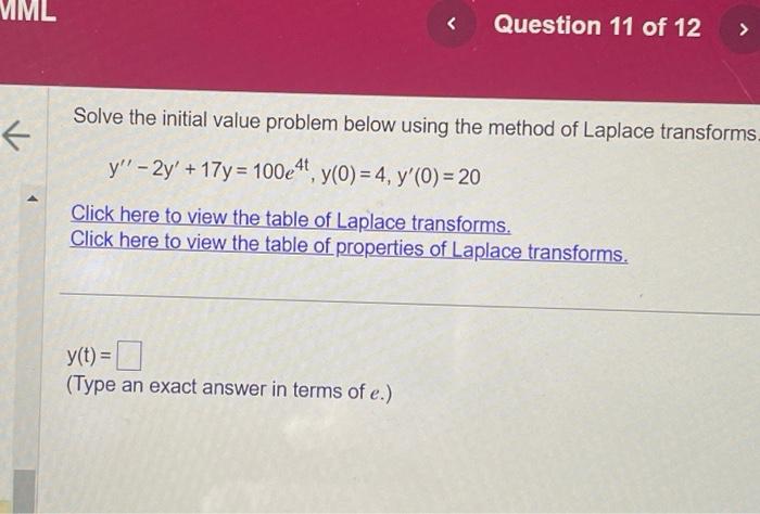 Solved Solve the initial value problem below using the | Chegg.com