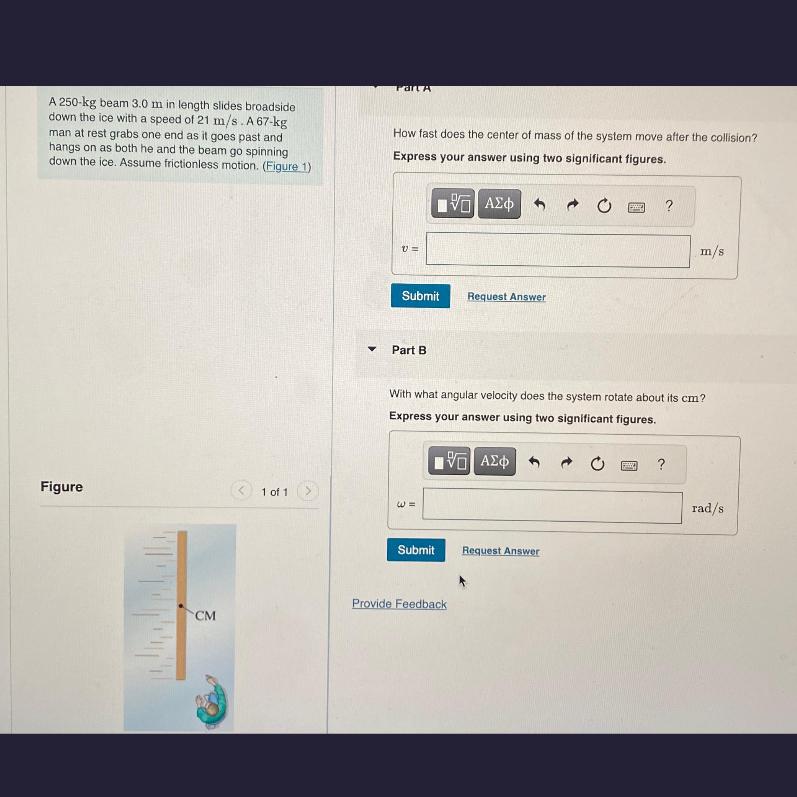Solved A 250-kg ﻿beam 3.0m ﻿in length slides broadside down | Chegg.com