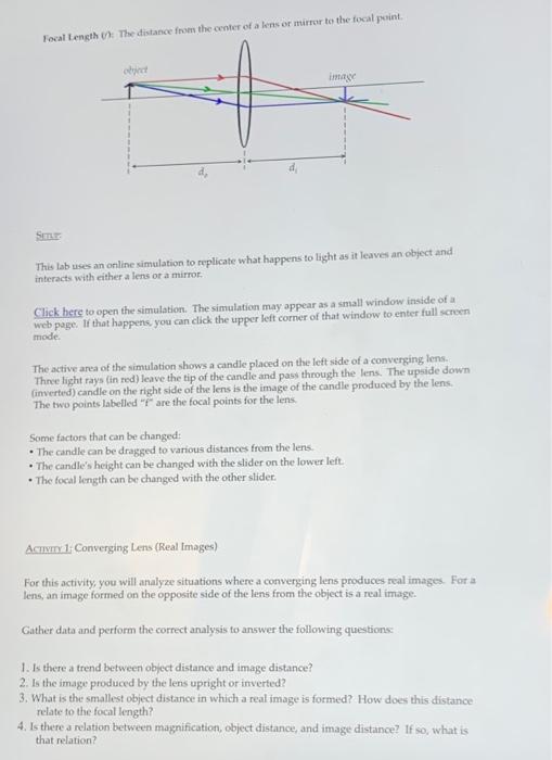 Solved Lab 12- LENSES AND MIRRORS (ONLINE) SUMMARY: In this | Chegg.com