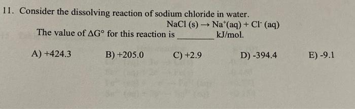 Solved 11. Consider the dissolving reaction of sodium | Chegg.com