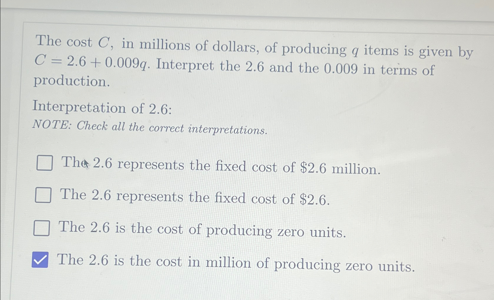 Solved The cost C, ﻿in millions of dollars, of producing q | Chegg.com