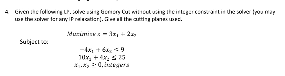 Solved Given the following LP, ﻿solve using Gomory Cut | Chegg.com
