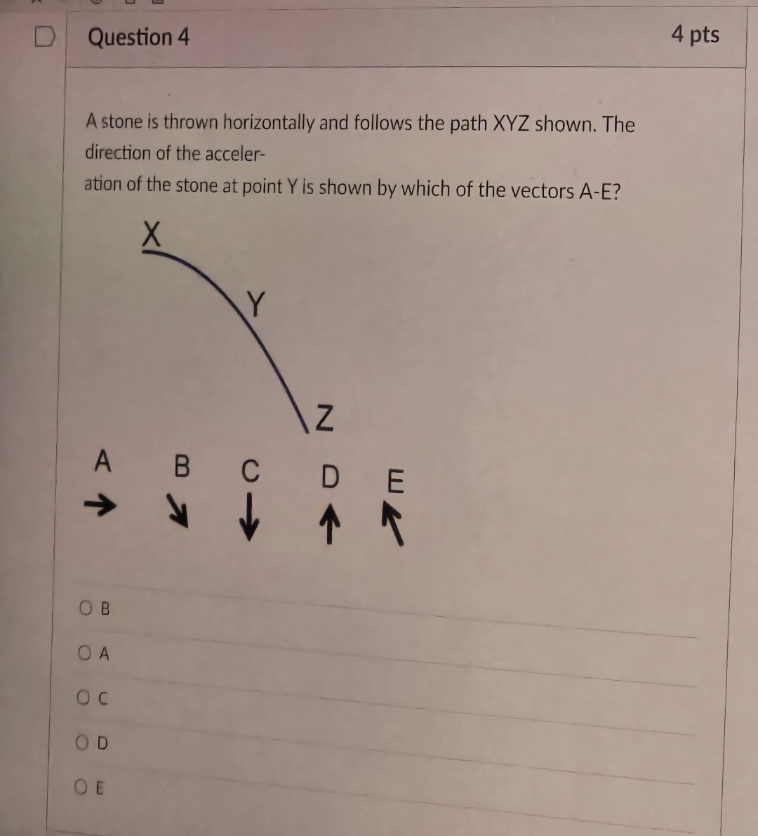 Solved Question 44 ﻿ptsA stone is thrown horizontally and | Chegg.com