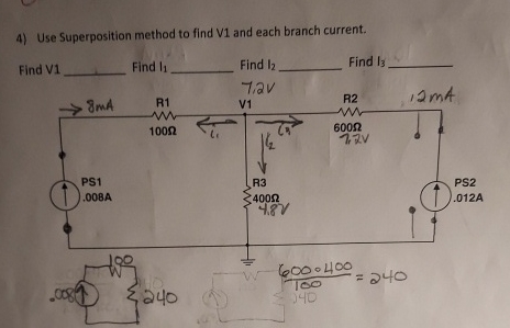 Solved Use Superposition method to find V1 ﻿and each branch | Chegg.com