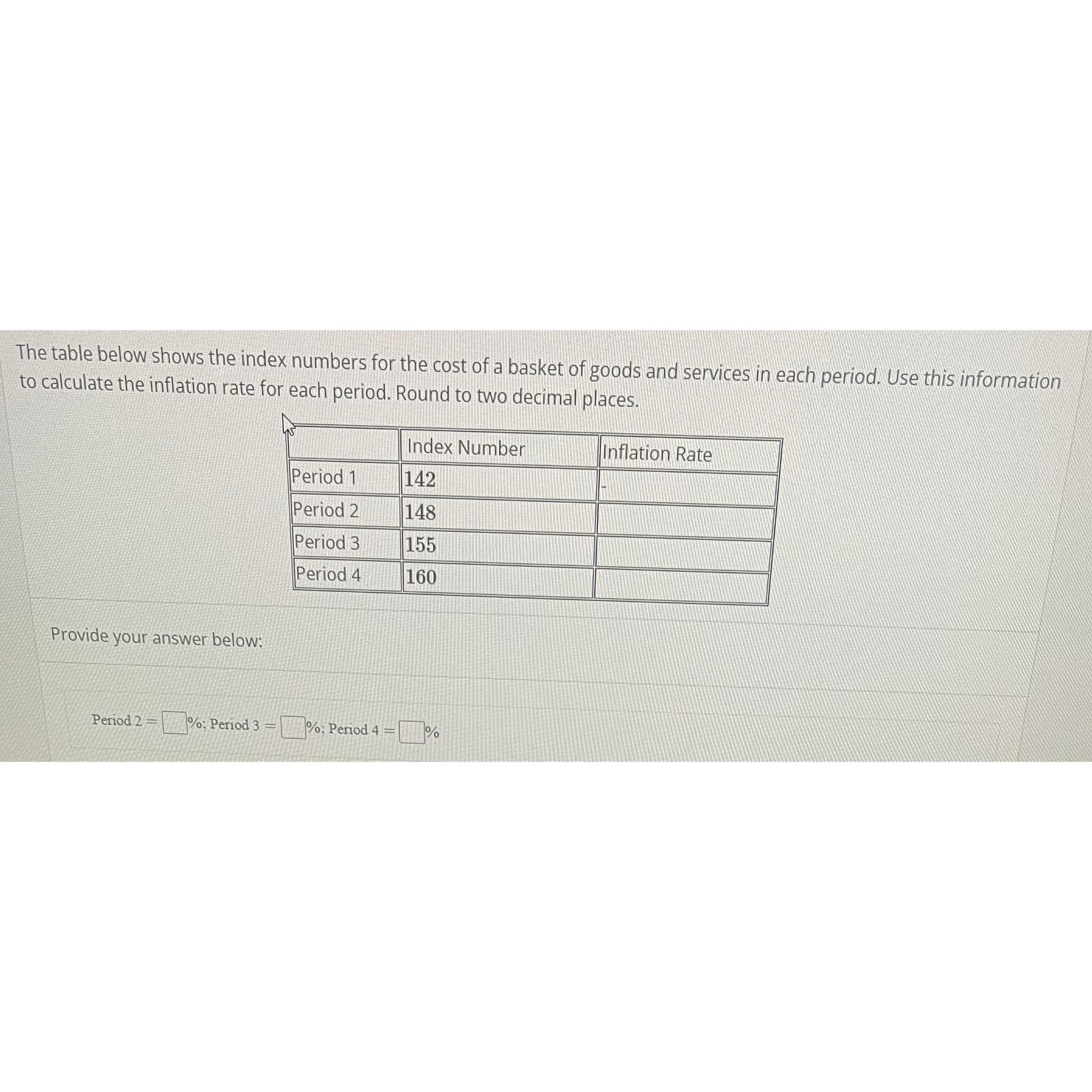 Solved The table below shows the index numbers for the cost | Chegg.com