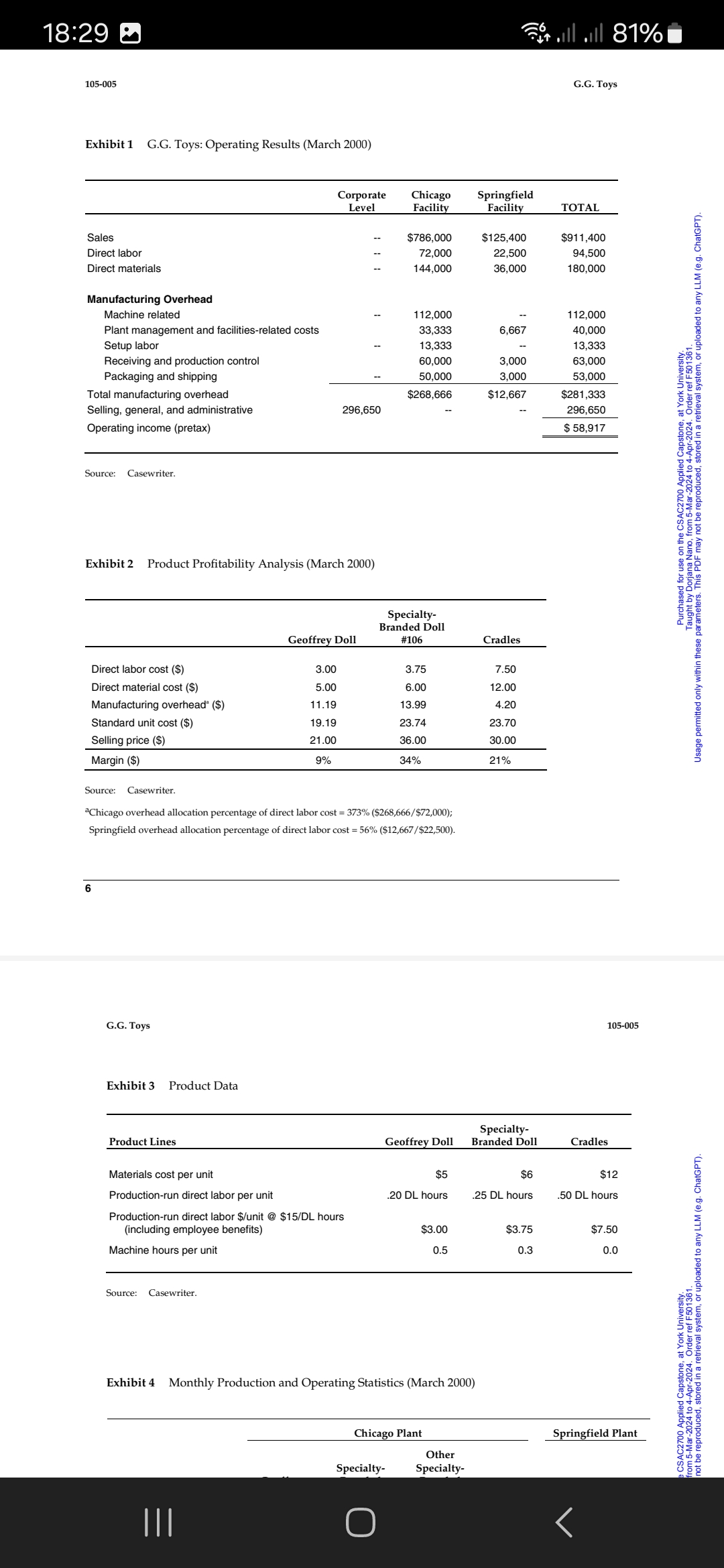 in G.G Toys Case Analysis how we can calulate Exhibit | Chegg.com