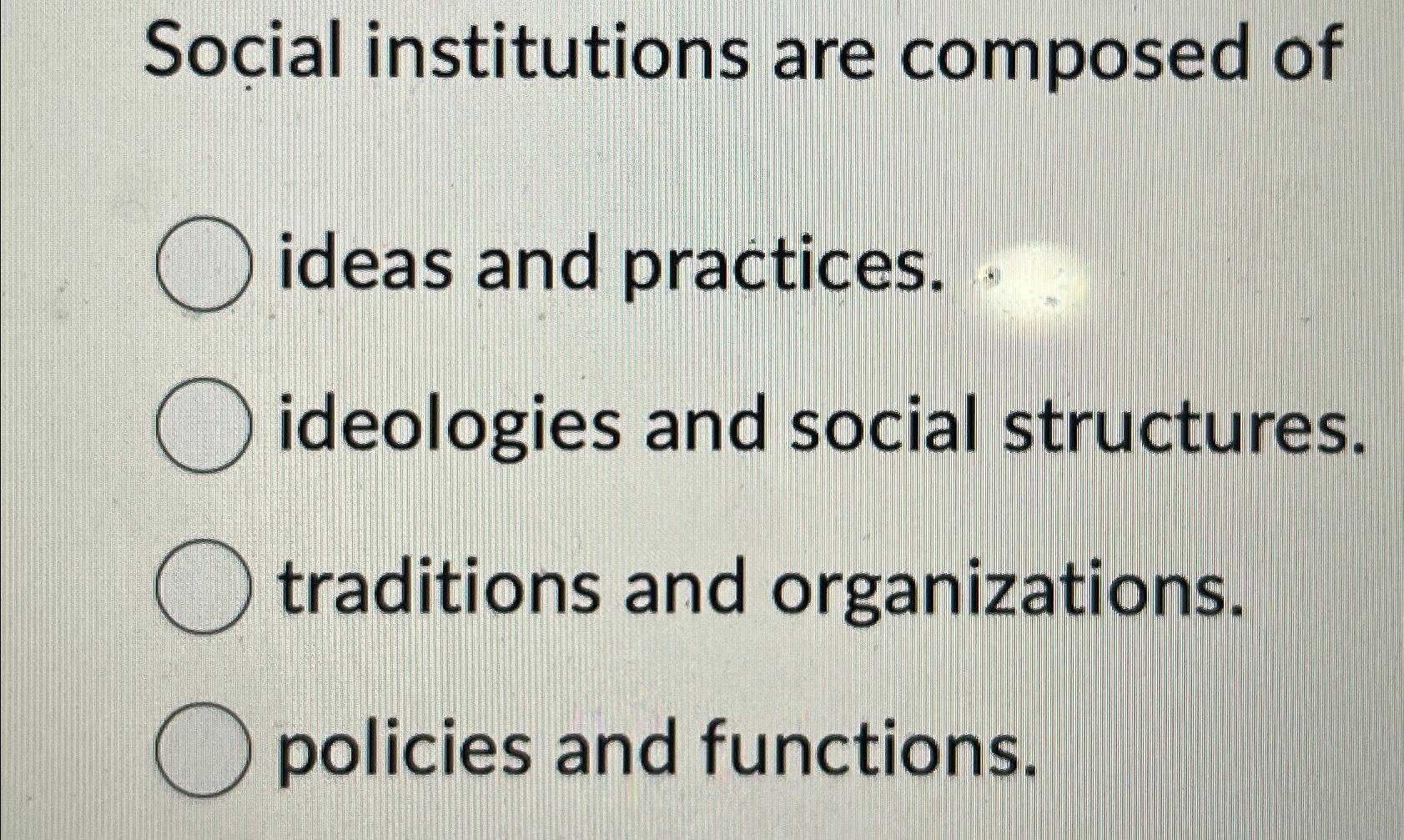 Social institutions are composed of ideas and | Chegg.com