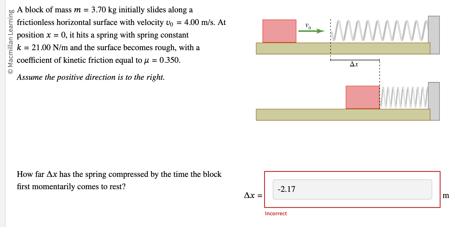 Solved bo A block of mass m=3.70kg ﻿initially slides along | Chegg.com