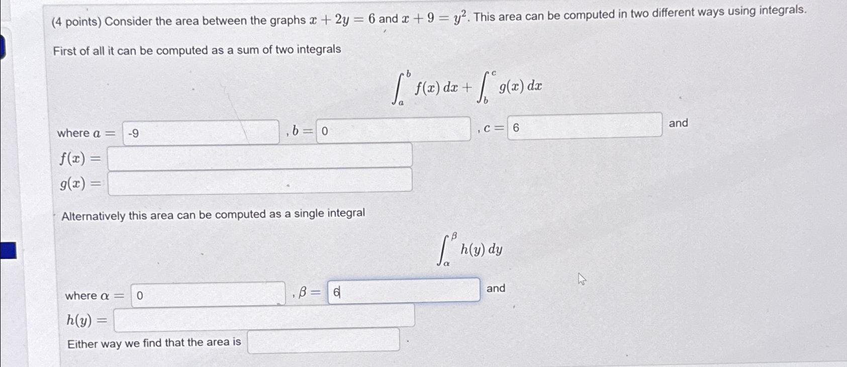 Solved ( 4 ﻿points) ﻿Consider the area between the graphs | Chegg.com