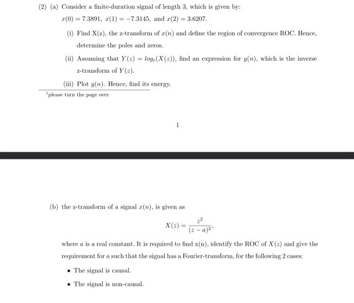 Solved 2) (a) Consider a finite-duration signal of length 3 | Chegg.com