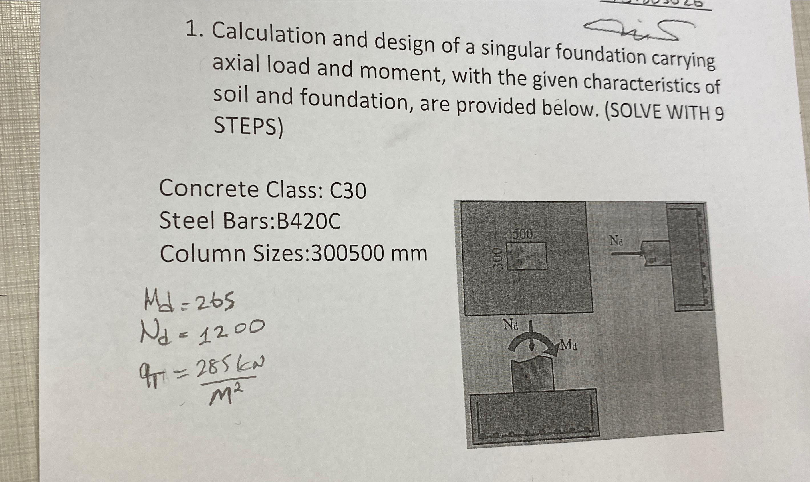 Solved Calculation and design of a singular foundation | Chegg.com