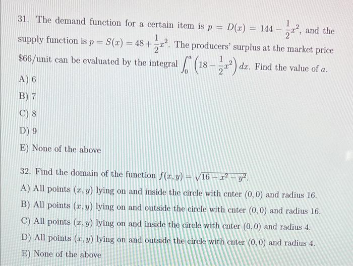 Solved 31. The demand function for a certain item is | Chegg.com