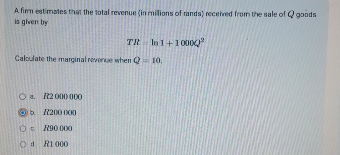 Solved A firm estimates that the total revenue (in millions | Chegg.com