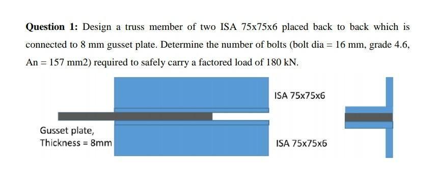 Solved Question 1: Design a truss member of two ISA 75x75x6 | Chegg.com