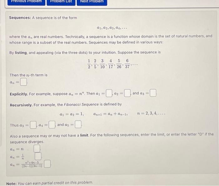 Solved Sequences: A sequence is of the form a1,a2,a3,a4,… | Chegg.com