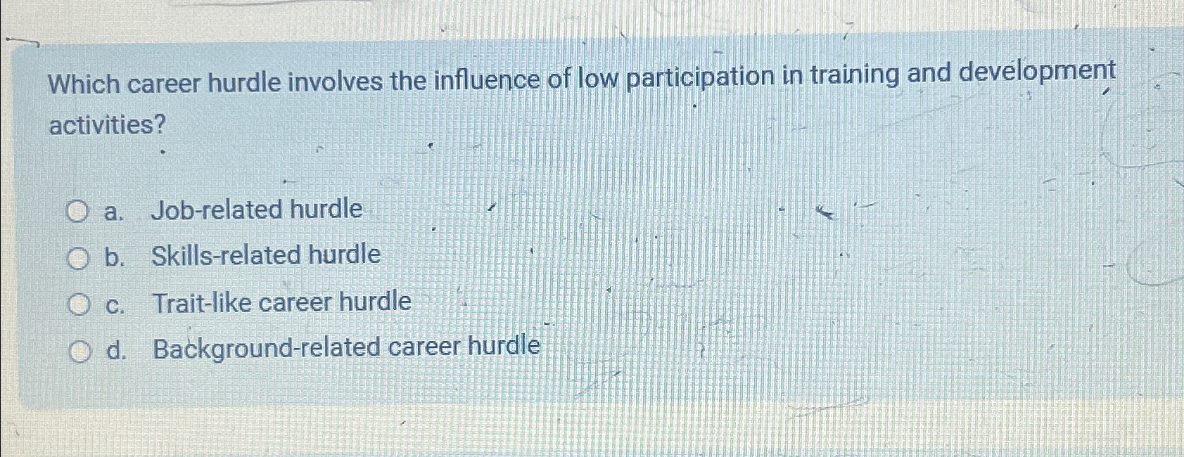 Solved Which career hurdle involves the influence of low | Chegg.com