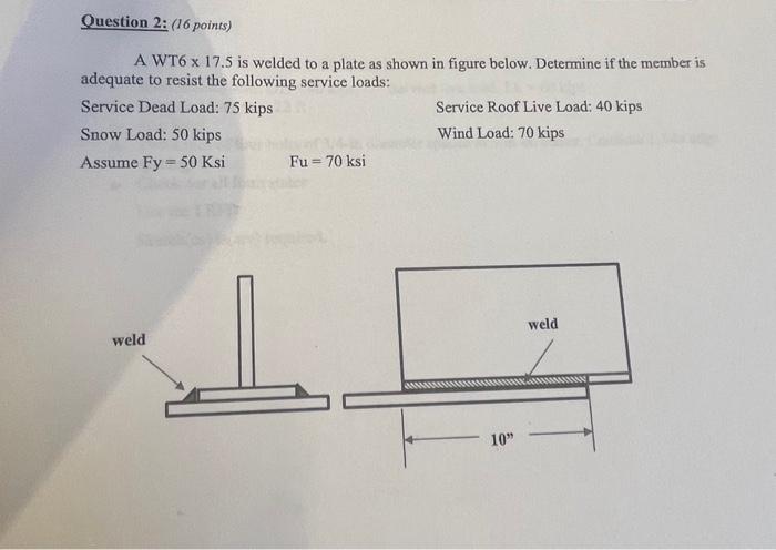 Solved A WT 6×17.5 is welded to a plate as shown in figure | Chegg.com