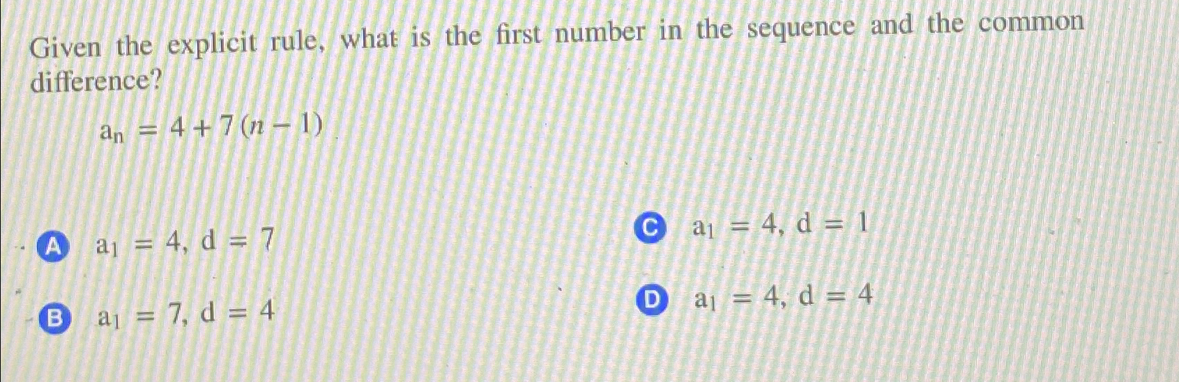 Solved Given the explicit rule, what is the first number in | Chegg.com