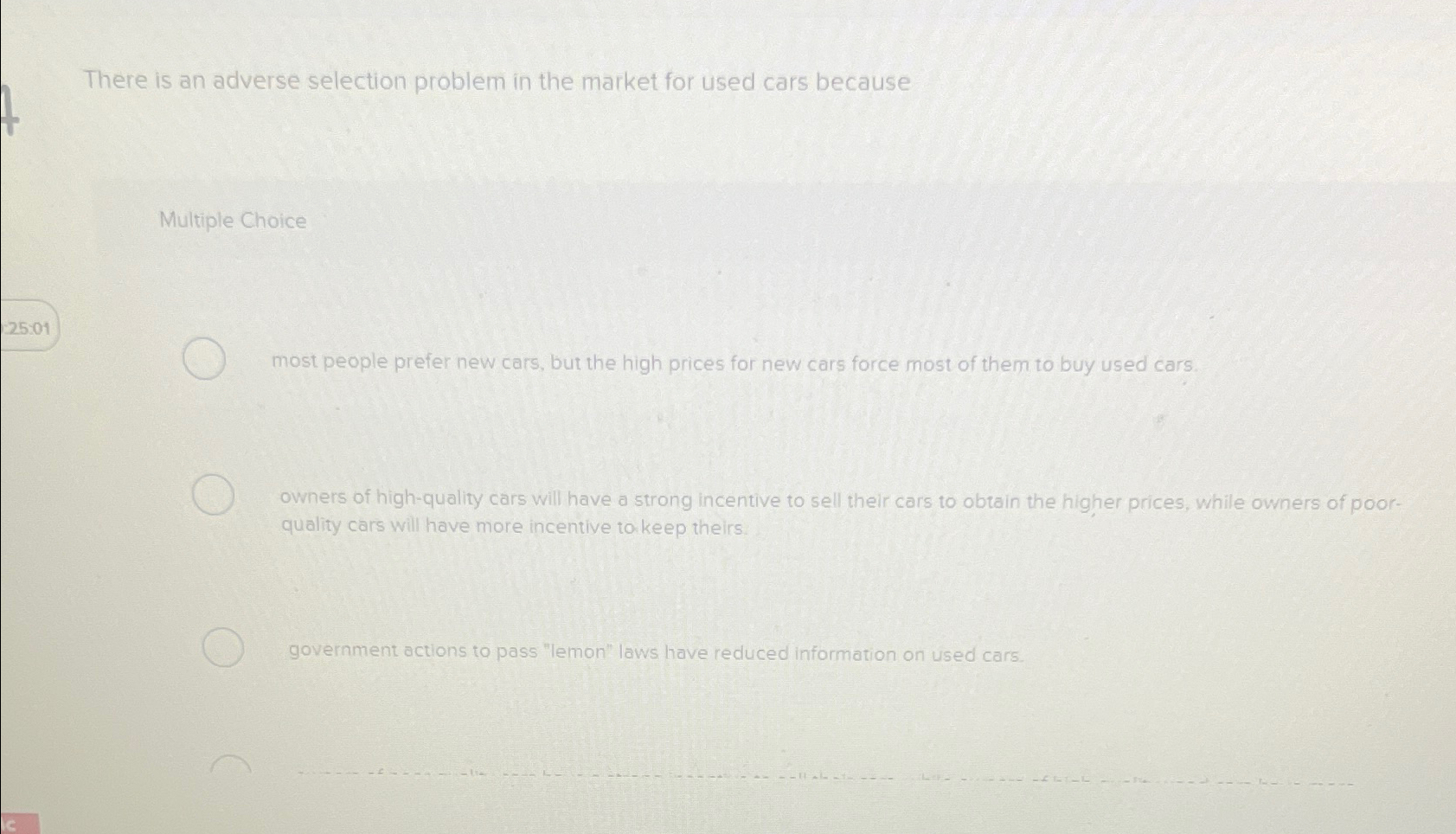 Solved There is an adverse selection problem in the market | Chegg.com