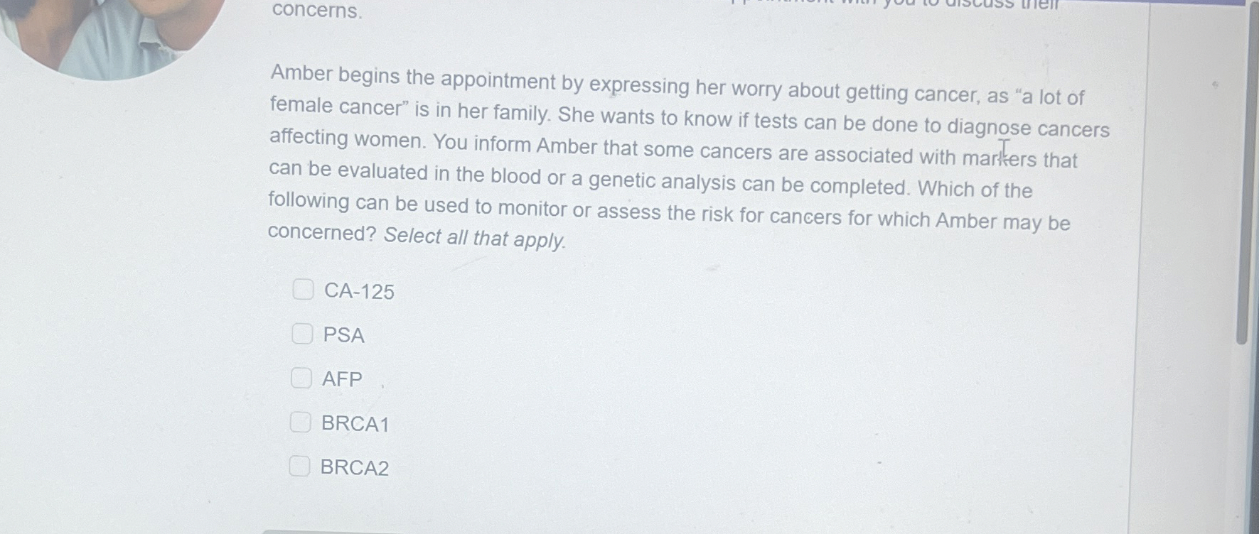 Solved concerns.Amber begins the appointment by expressing | Chegg.com
