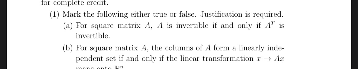 Solved (1) ﻿Mark the following either true or false. | Chegg.com