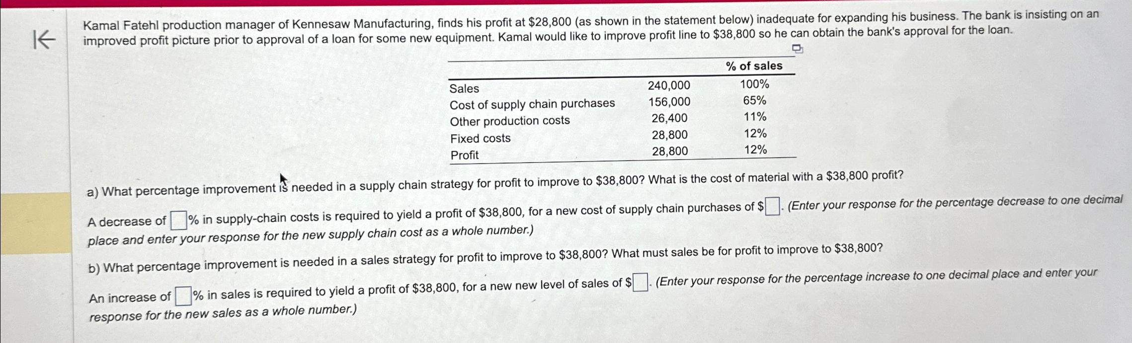 Solved Kamal Fatehl production manager of Kennesaw | Chegg.com