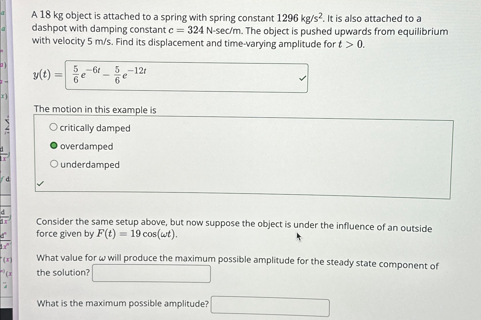 Solved A 18kg ﻿object is attached to a spring with spring | Chegg.com