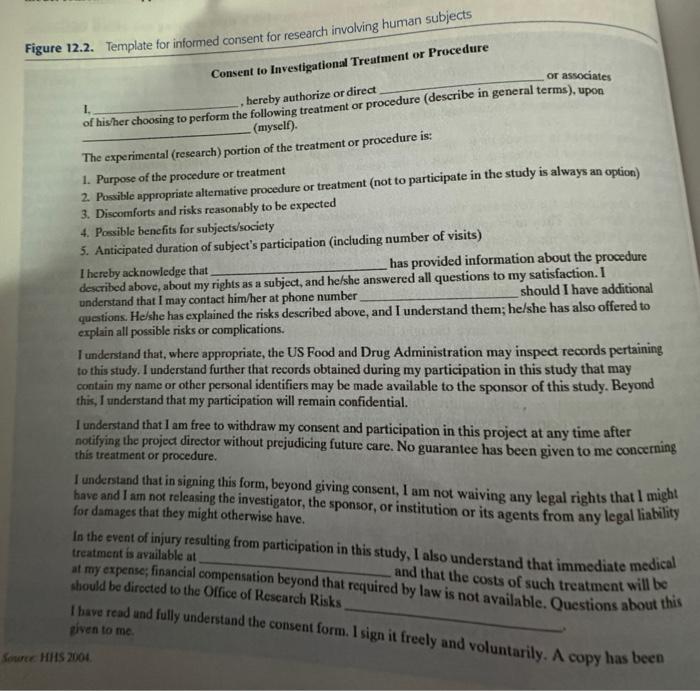 Solved 12.2. Template for informed consent for research | Chegg.com