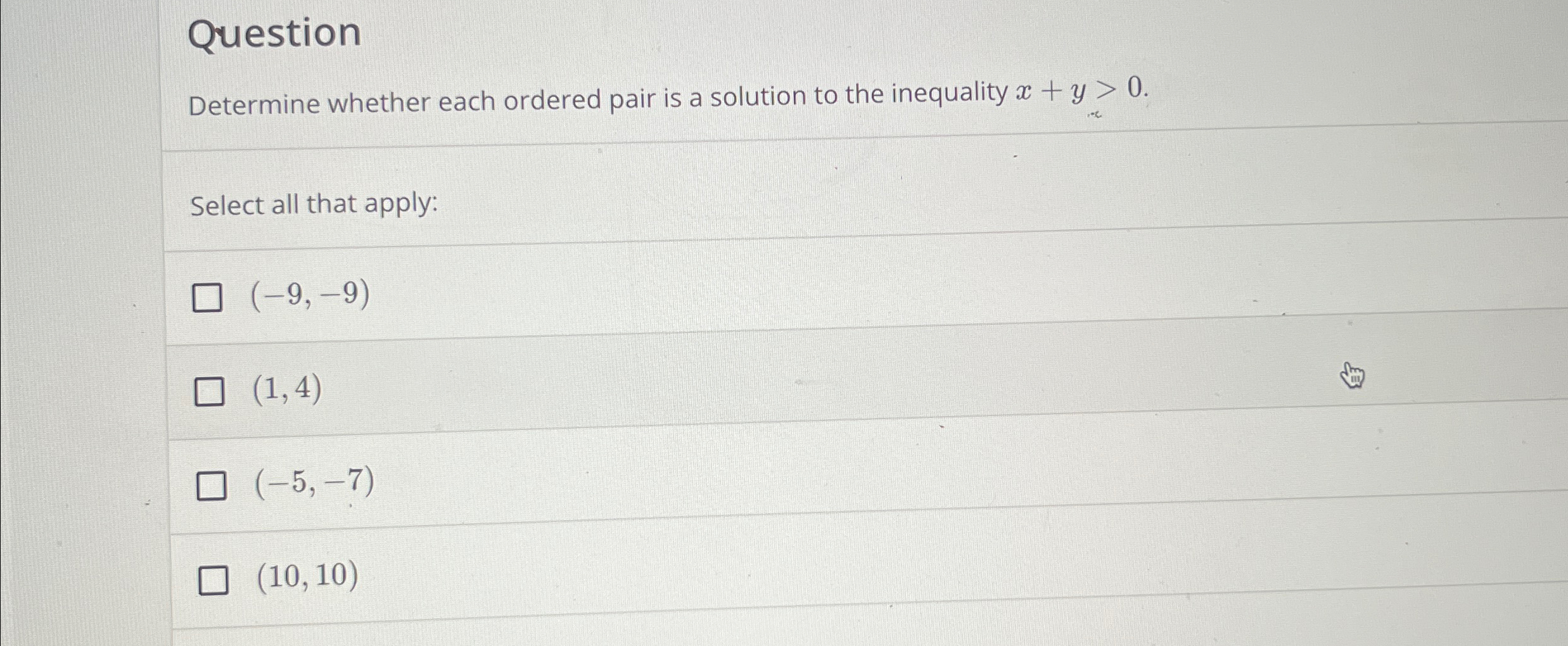 Solved QuestionDetermine whether each ordered pair is a | Chegg.com