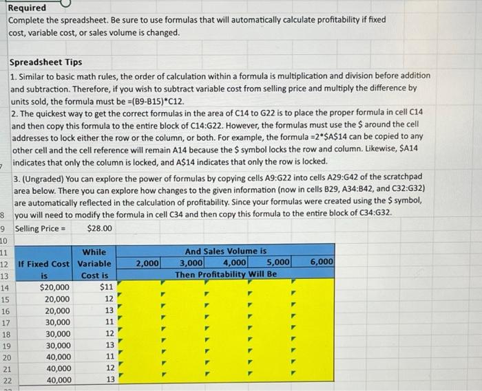 Complete the spreadsheet. Be sure to use formulas | Chegg.com