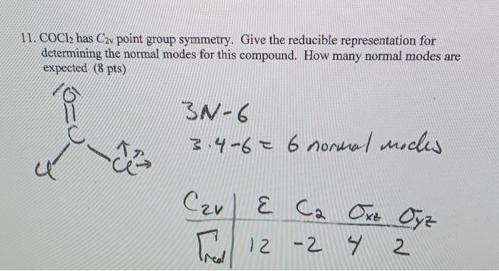 Solved 11. COCl2 has C2v point group symmetry. Give the | Chegg.com