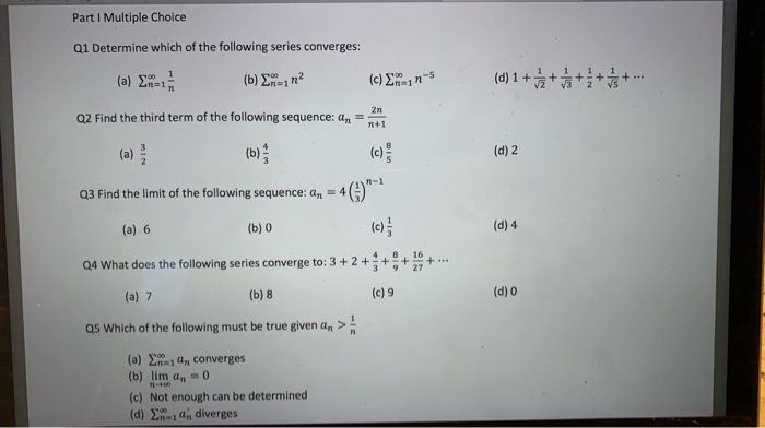 Solved Part I Multiple Choice Q1 Determine which of the | Chegg.com