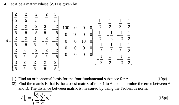 Solved Let A be a matrix whose SVD is given | Chegg.com