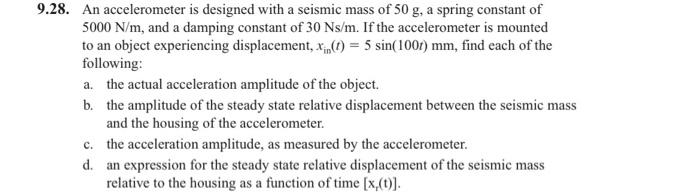 Solved 28. An accelerometer is designed with a seismic mass | Chegg.com