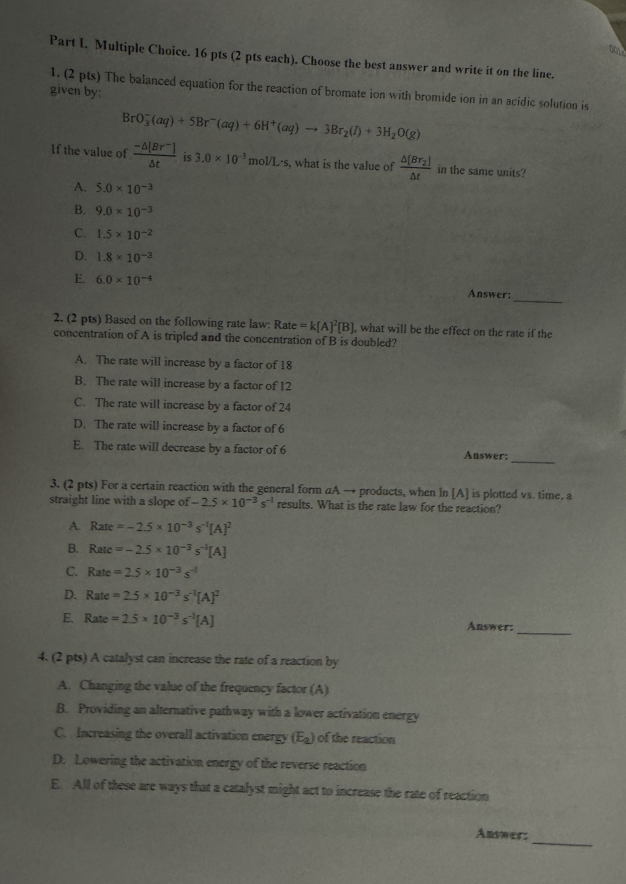 Solved Part I. Multiple Choice. 16 ﻿pts ( 2 ﻿pts each). | Chegg.com